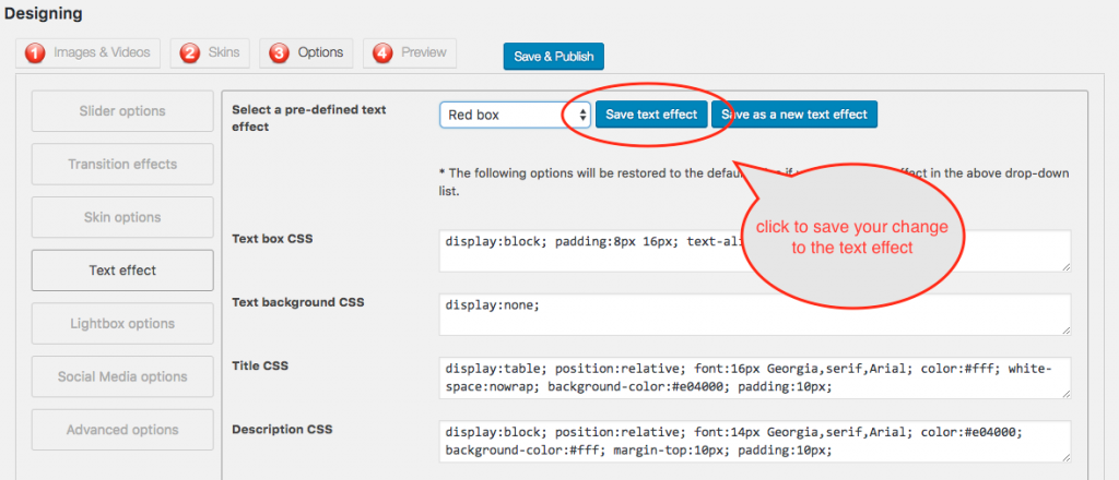 Different text effect for slides within the same slider | WordPress Plugin